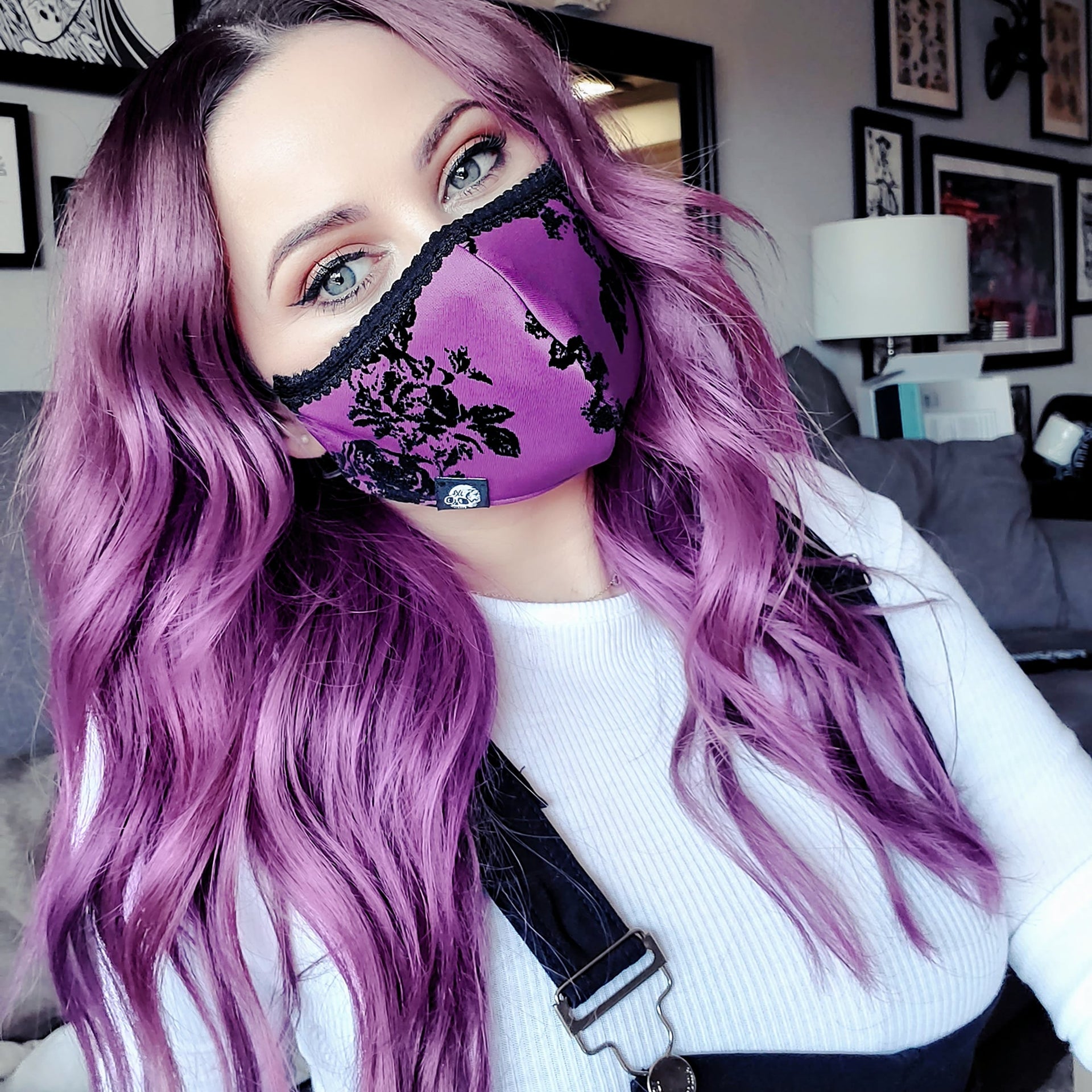 Flocked Rose Purple Fabric Mask – Jessica Louise